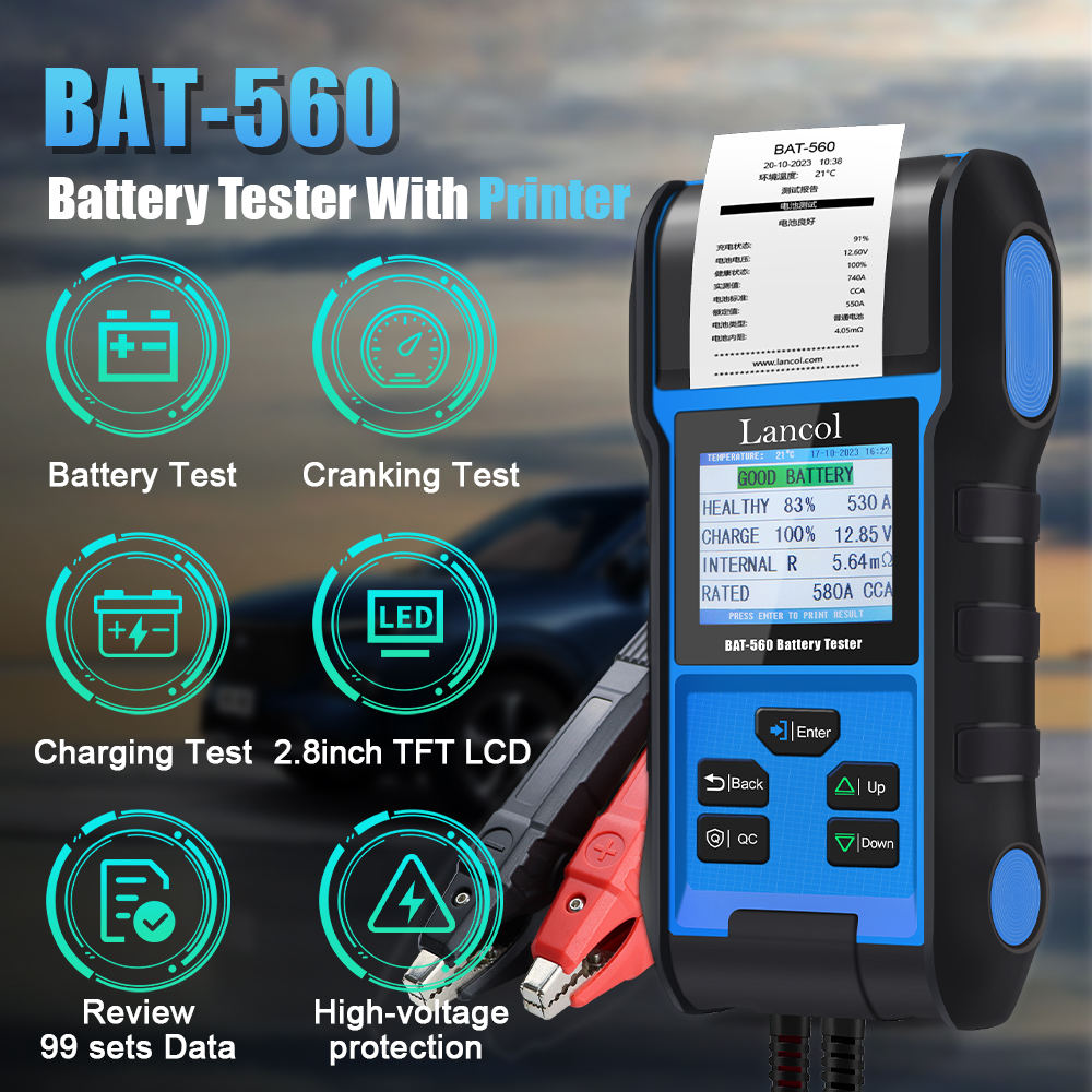 Car battery tester with printer